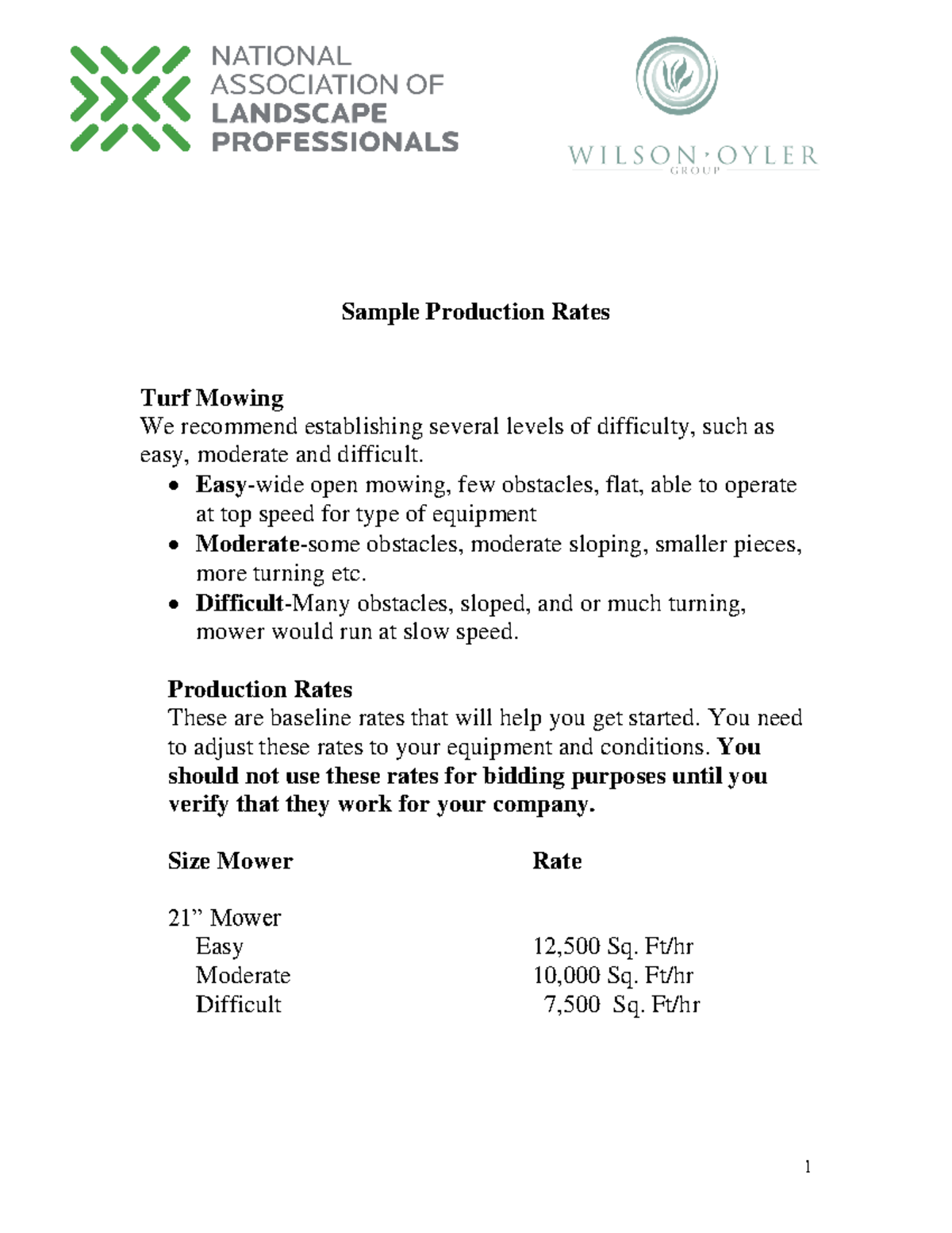 NALP Production Rates - Sample Production Rates Turf Mowing We ...