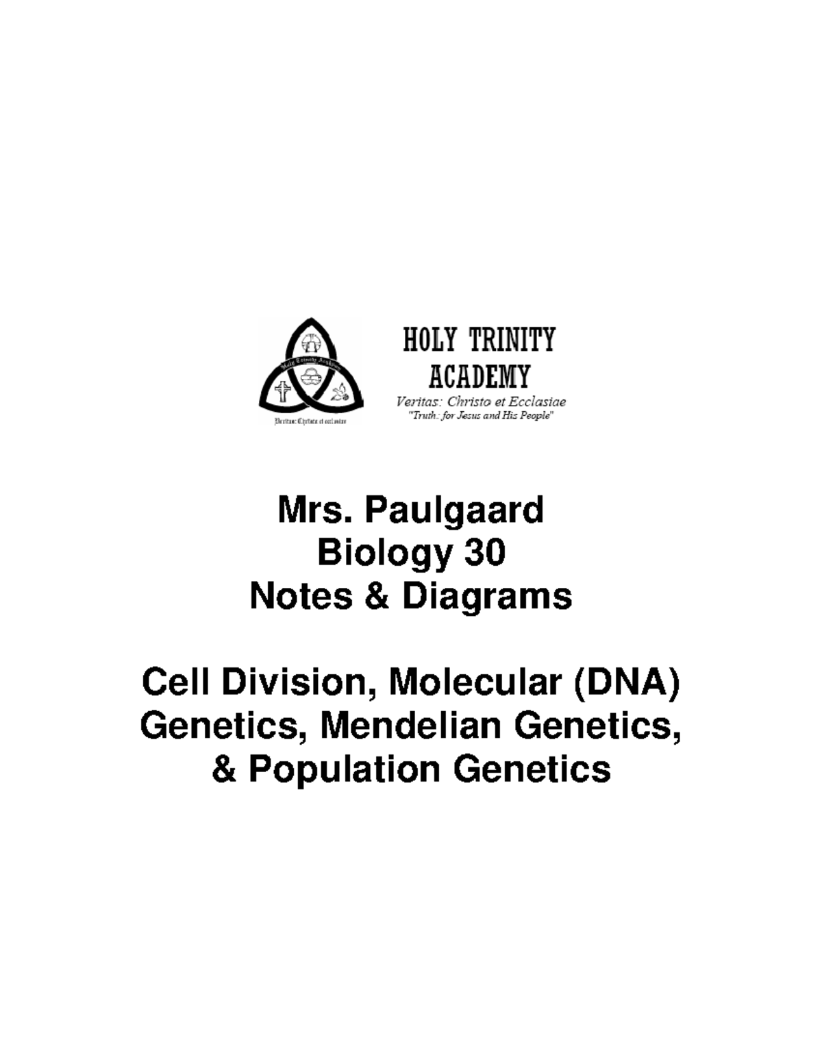 Biology 30 Student Notes Cells Genetics Population - Mrs. Paulgaard ...