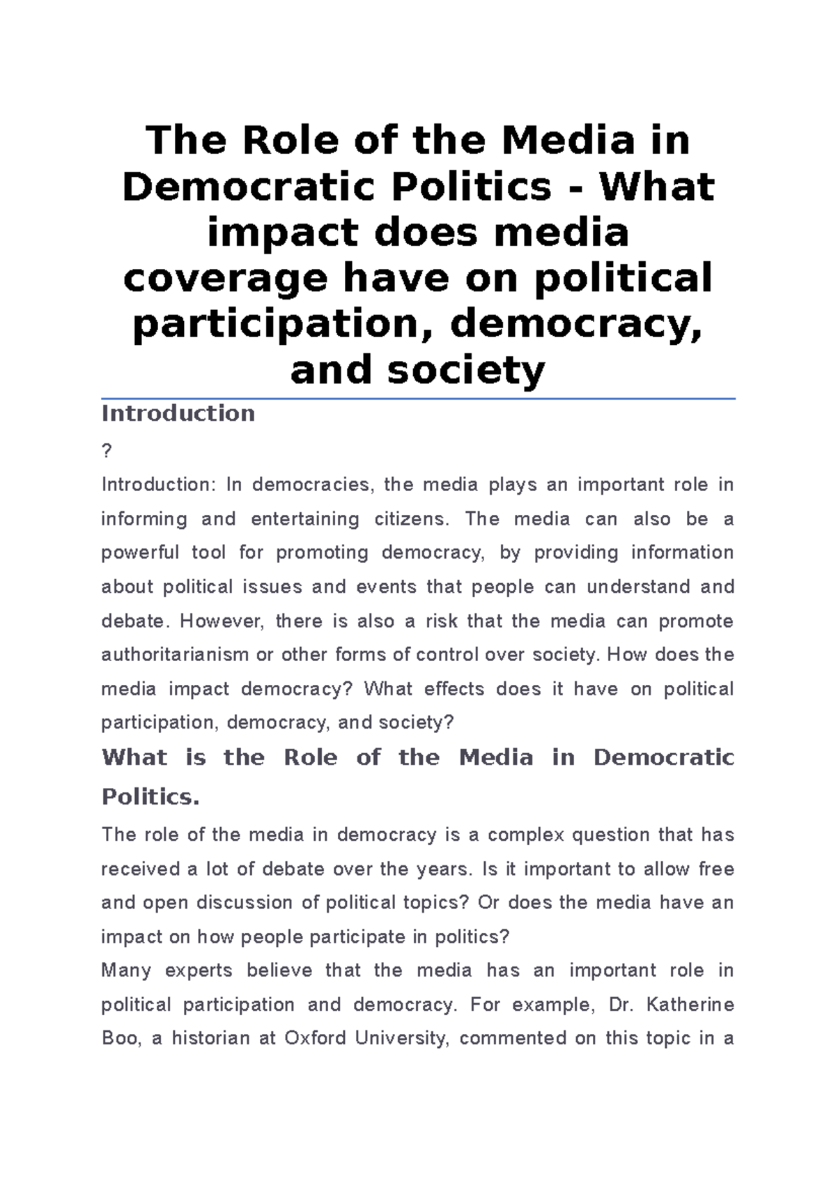 The Role of the Media in Democratic Politics - What impact does media ...