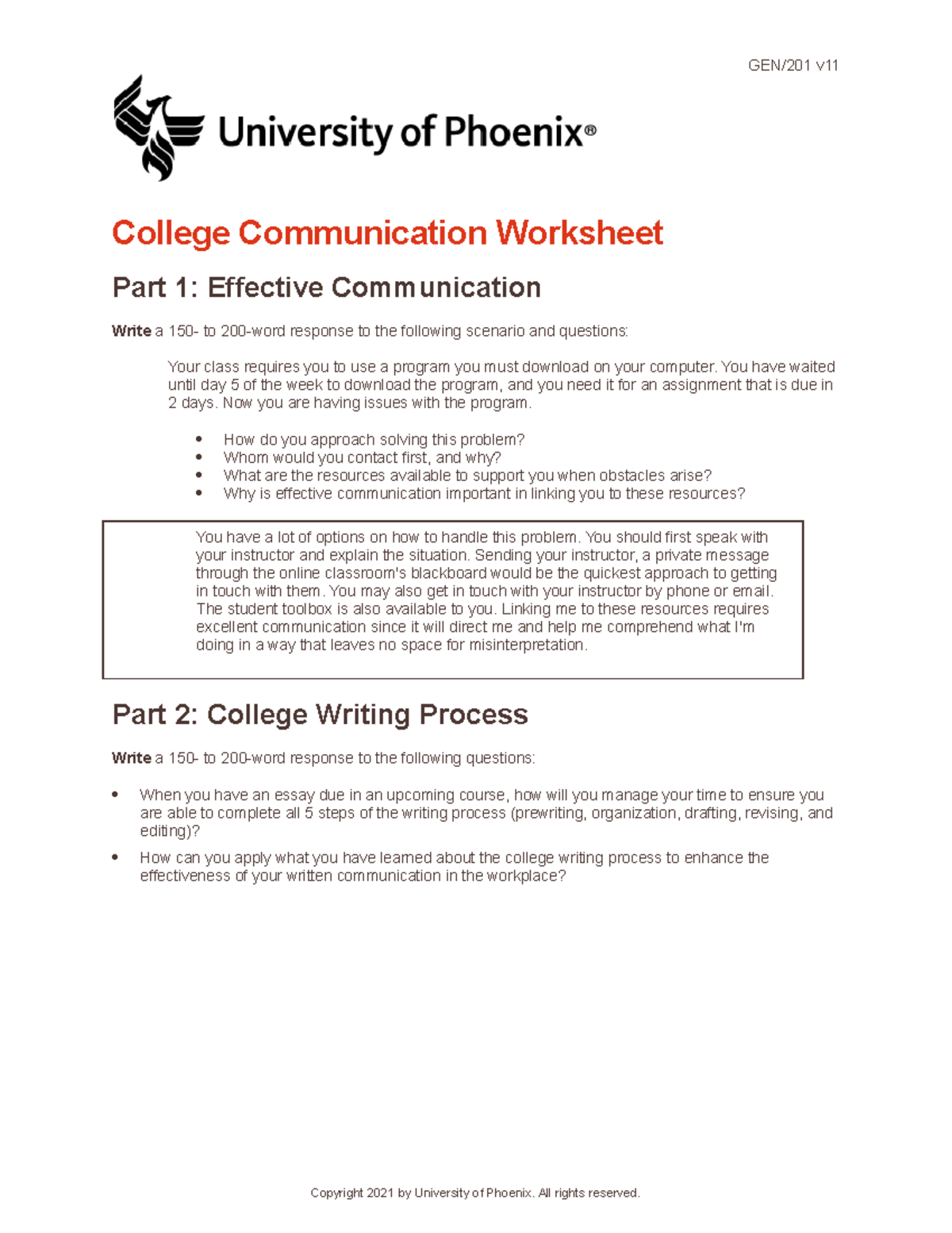 Gen201 v11 new wk3 college communication worksheet - GEN/201 v College ...