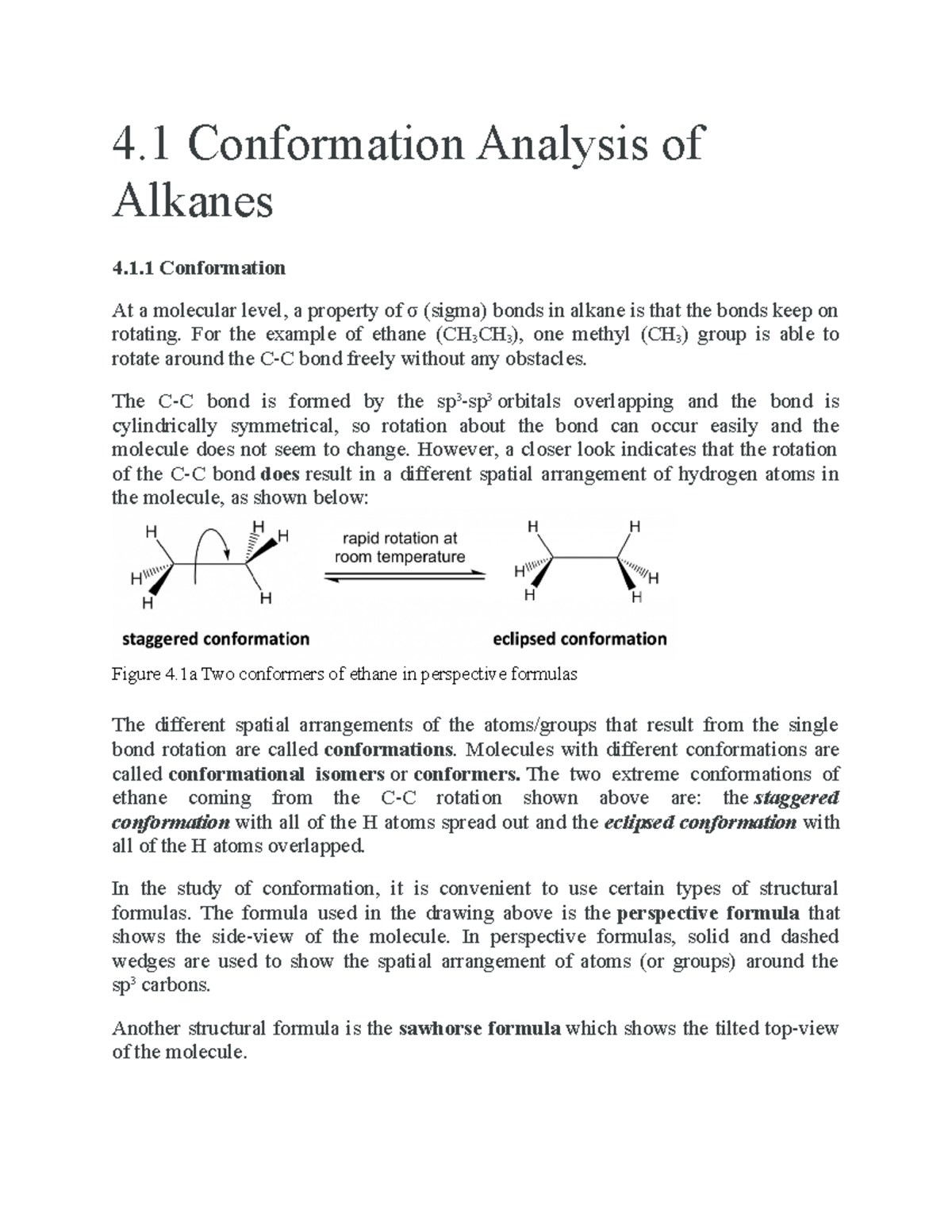 Conformation studies of alkanes-1 - 4 Conformation Analysis of Alkanes 4.1 Conformation At a ...