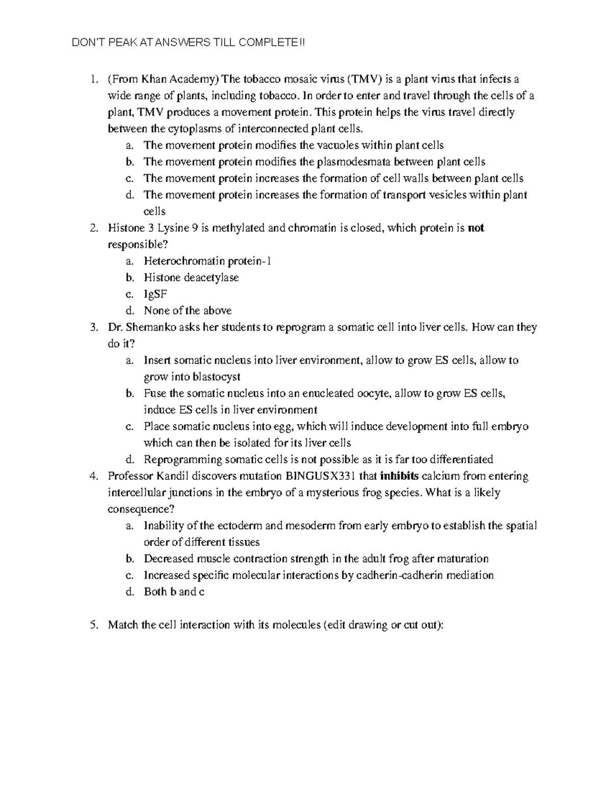 Practice BIOL 331 questions - (From Khan Academy) The tobacco mosaic ...