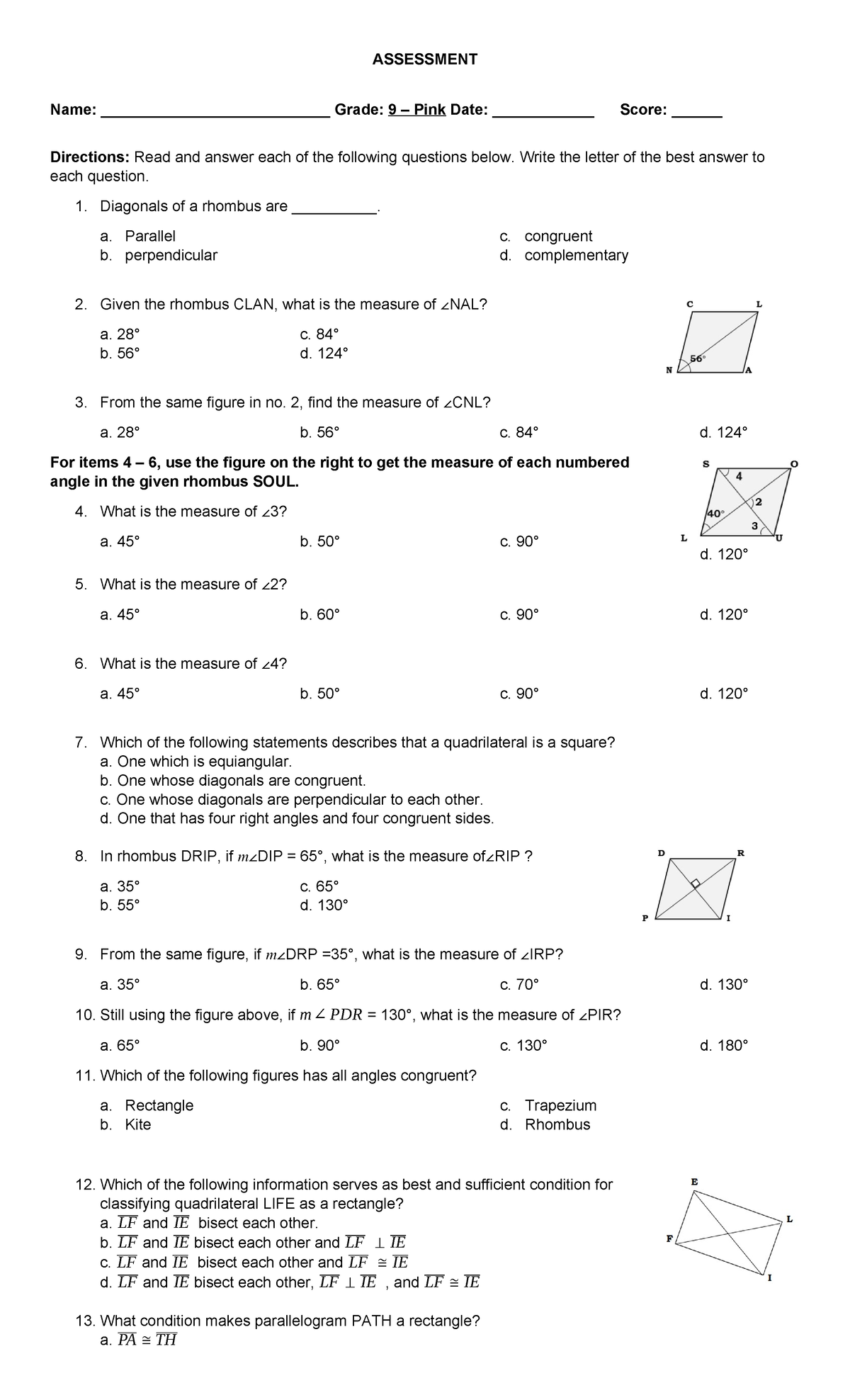 Test-Questions - This might help you! - ASSESSMENT Name ...