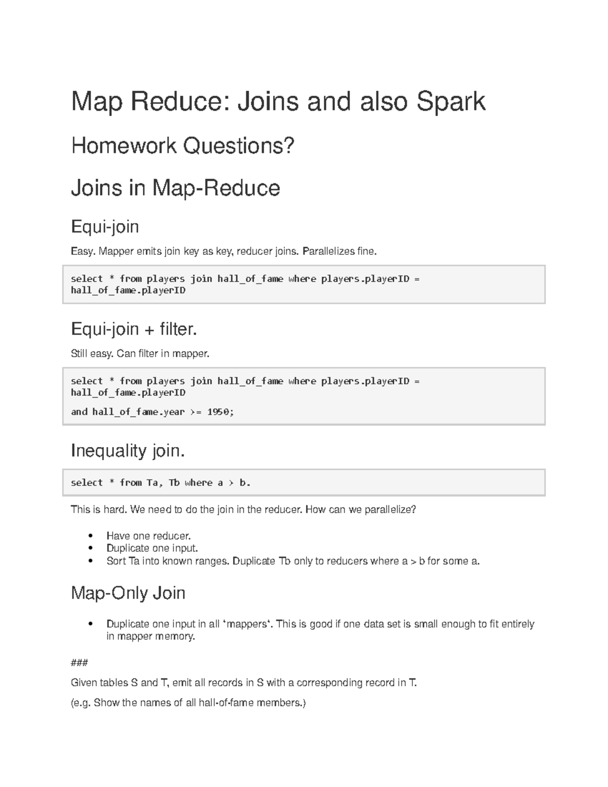 CS 6240 2016 notes 11 - Map Reduce: Joins and also Spark Homework ...