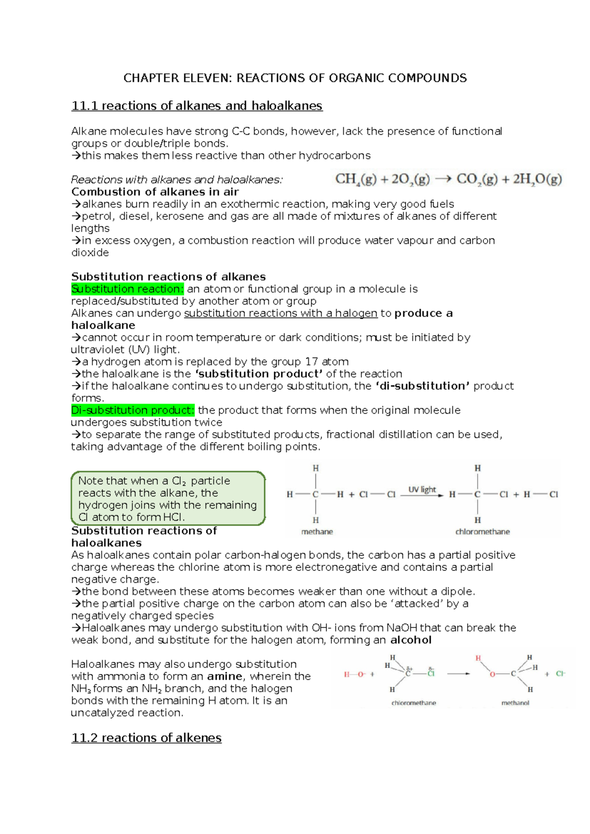 organic reaction pathways - CHAPTER ELEVEN: REACTIONS OF ORGANIC ...