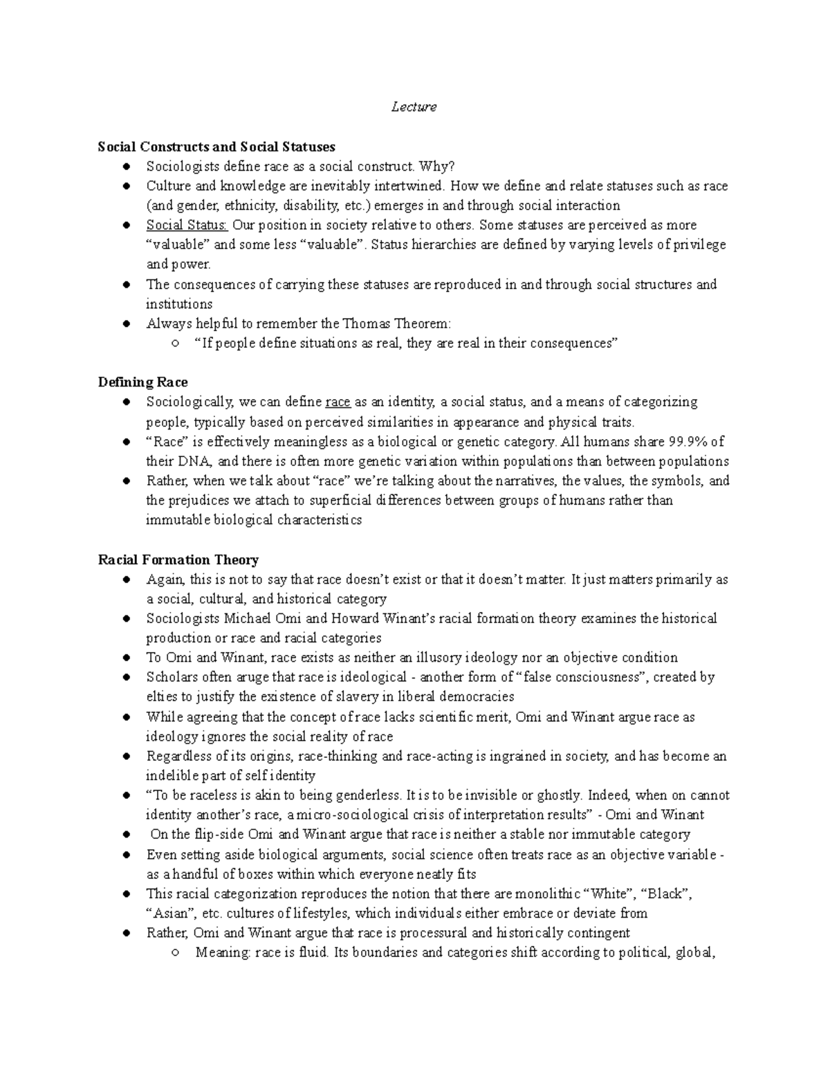 Week 8 Lecture and Discussion Race and Racism - Lecture Social ...