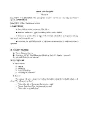 Grade 10 LP The Lottery Ticket - Lesson Plan in Grade 10 English I ...