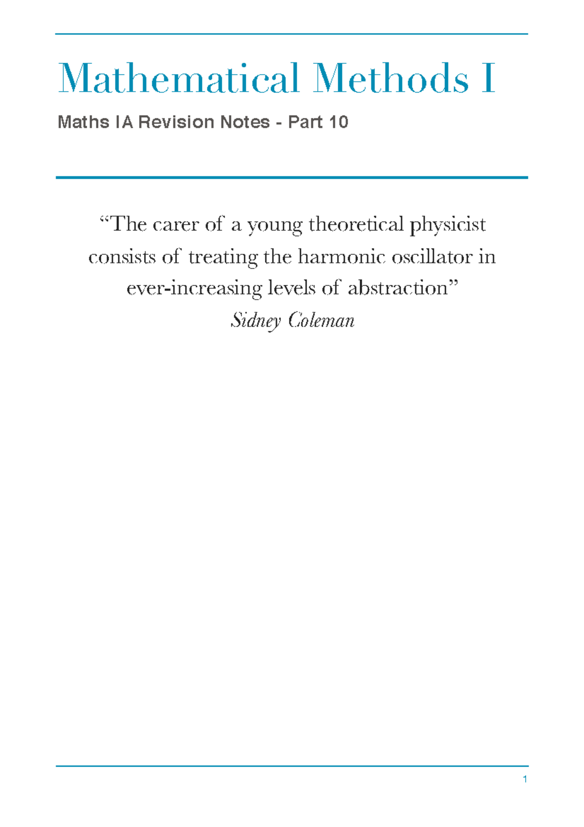 Natural Sciences - Mathematics - Mathematical Methods I - Part 10 - Mathematical Methods I Maths ...