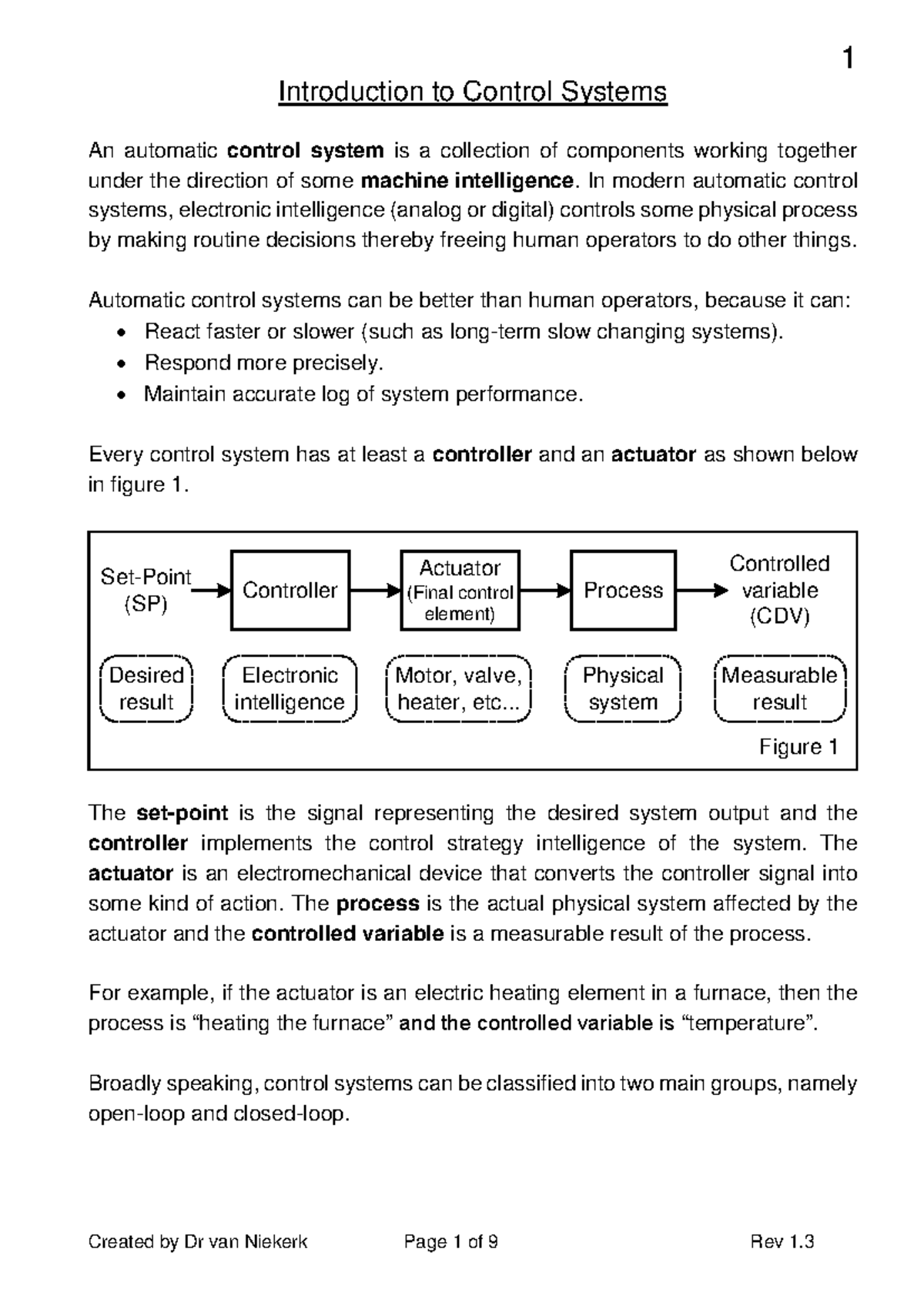 7 Introduction to Control Systems - In modern automatic control systems ...