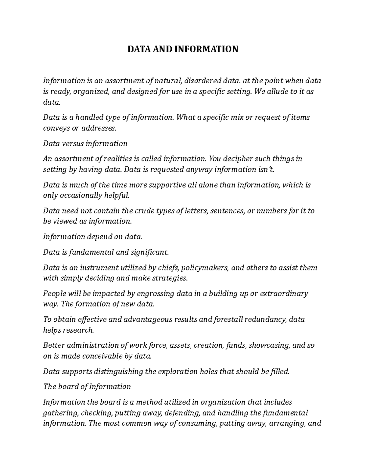 DATA AND Information - DATA AND INFORMATION Information is an ...