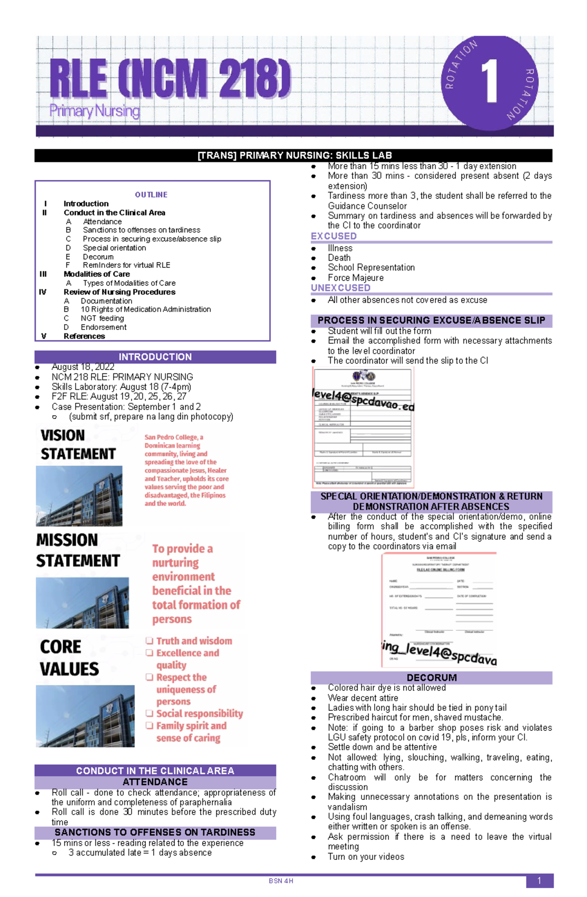 NCM 218 RLE Skills LAB - NOTES - [TRANS] PRIMARY NURSING: SKILLS LAB ...