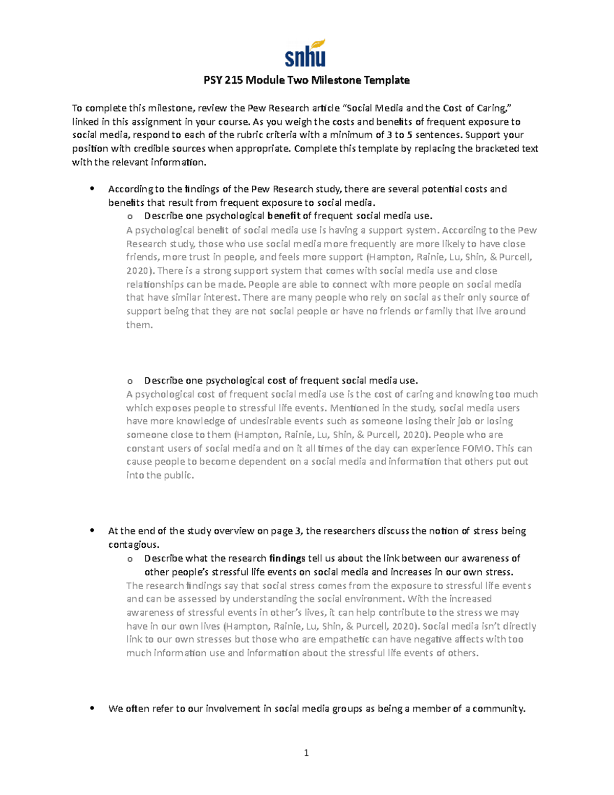 Module 2 Milestone Template - PSY 215 Module Two Milestone Template To ...