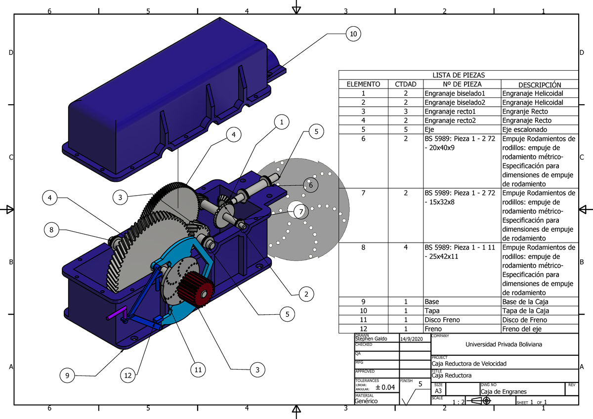 Plano pieza caja engranaje - LISTA DE PIEZAS ELEMENTO CTDAD N DE PIEZA ...