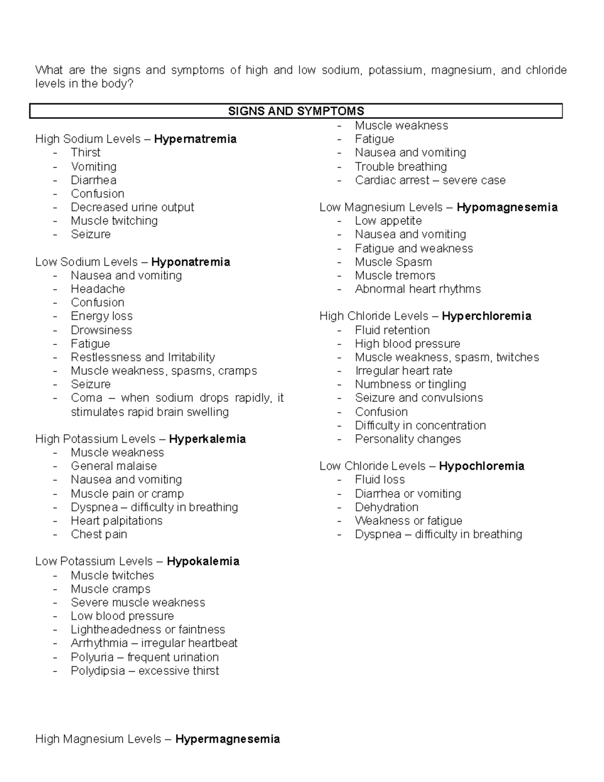 Sign and Symptoms - What are the signs and symptoms of high and low ...