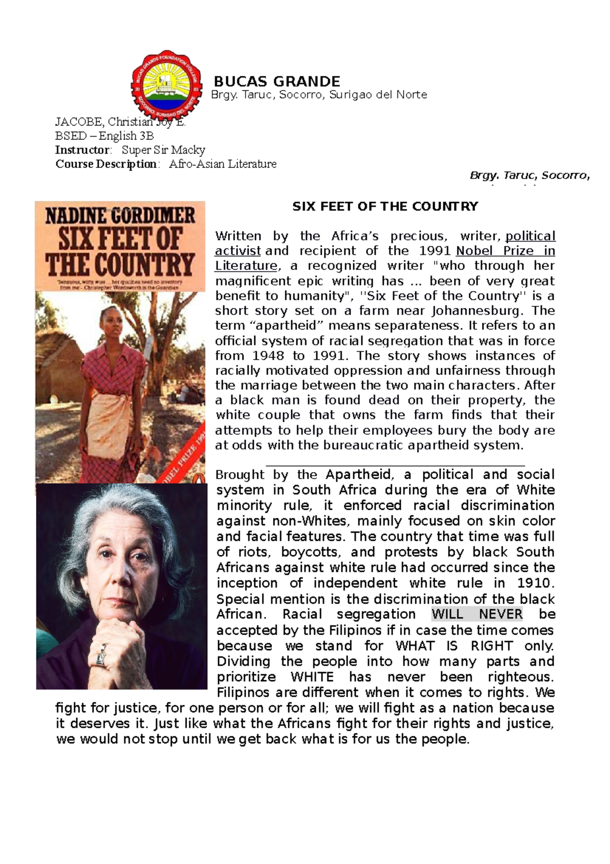 Activity 1 - African Culture - Afro-Asian Literature - Jacobe ...