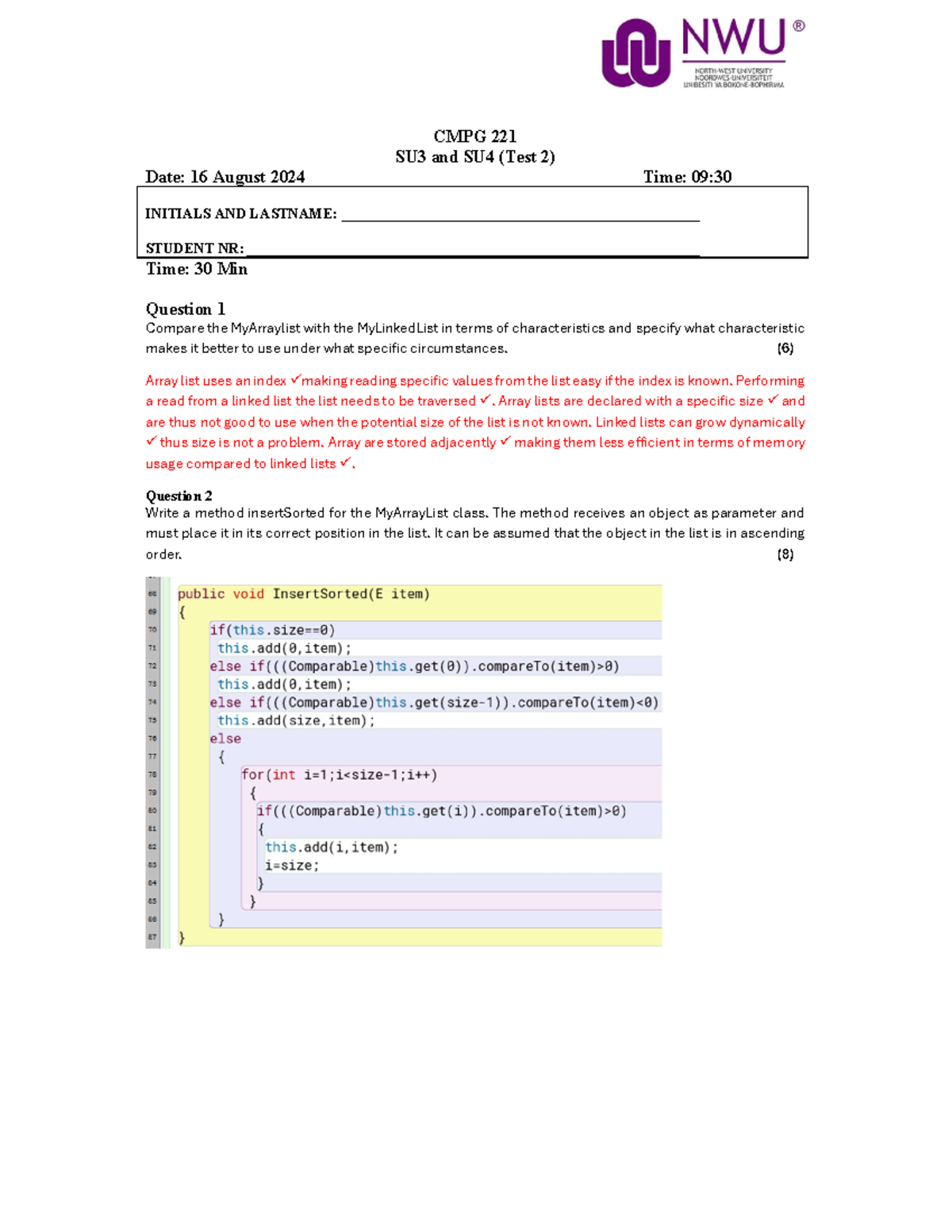 CMPG221 2024 Semester Test 2 memo - CMPG 221 SU3 and SU4 (Test 2) Date ...