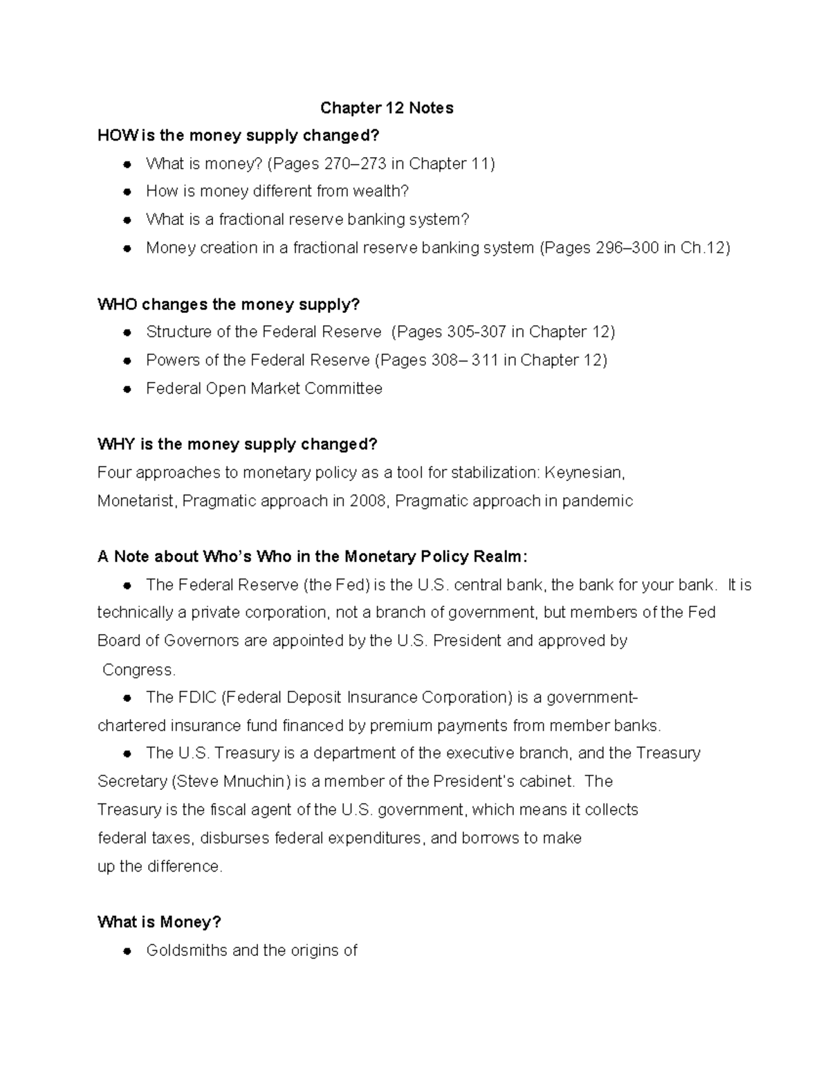 Macro Chapter 12 Notes - Chapter 12 Notes HOW is the money supply ...