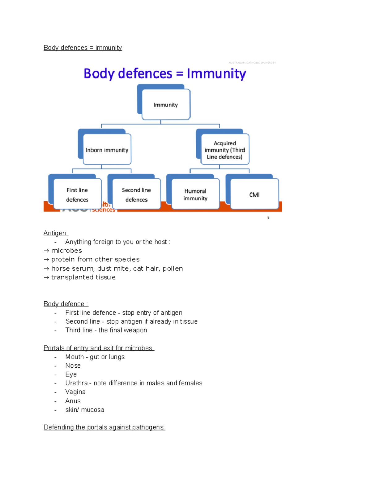 Body defences - Non specific - general defence/ attack - First and ...