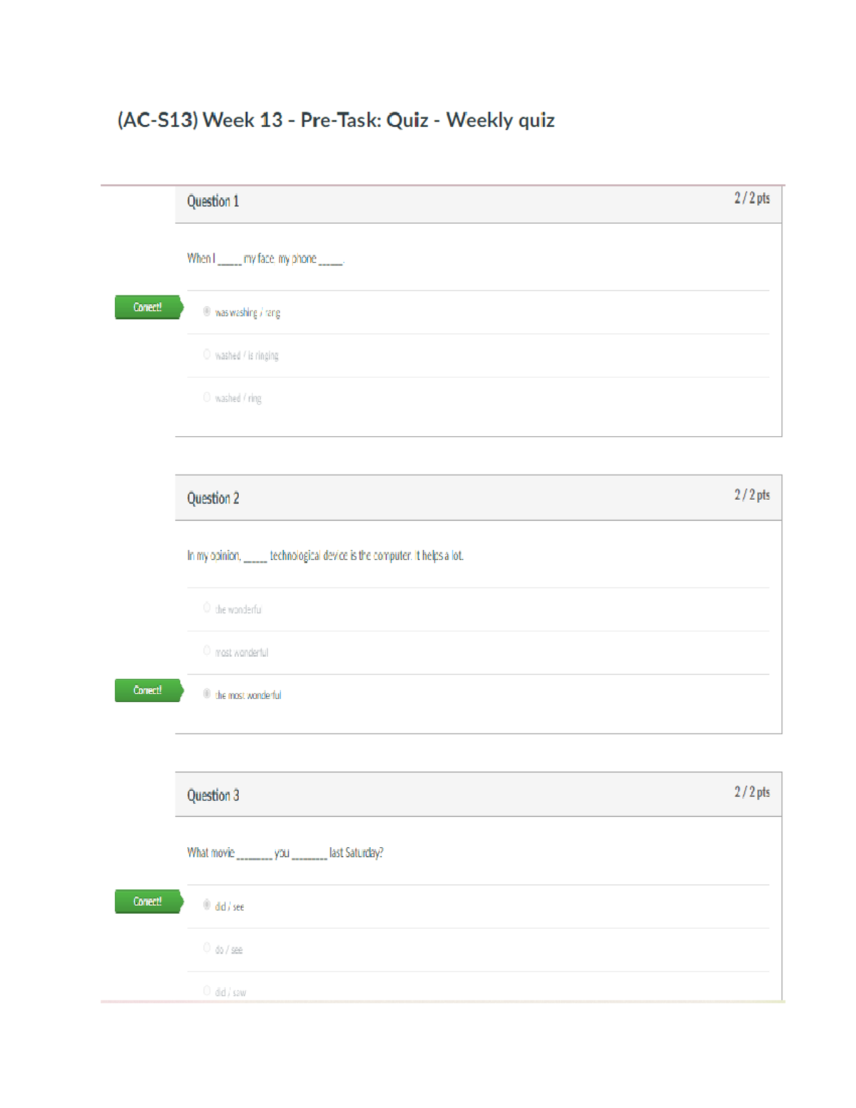 (AC-S13) Week 13 - Pre-Task Quiz - Weekly quiz - Ingles III - Studocu