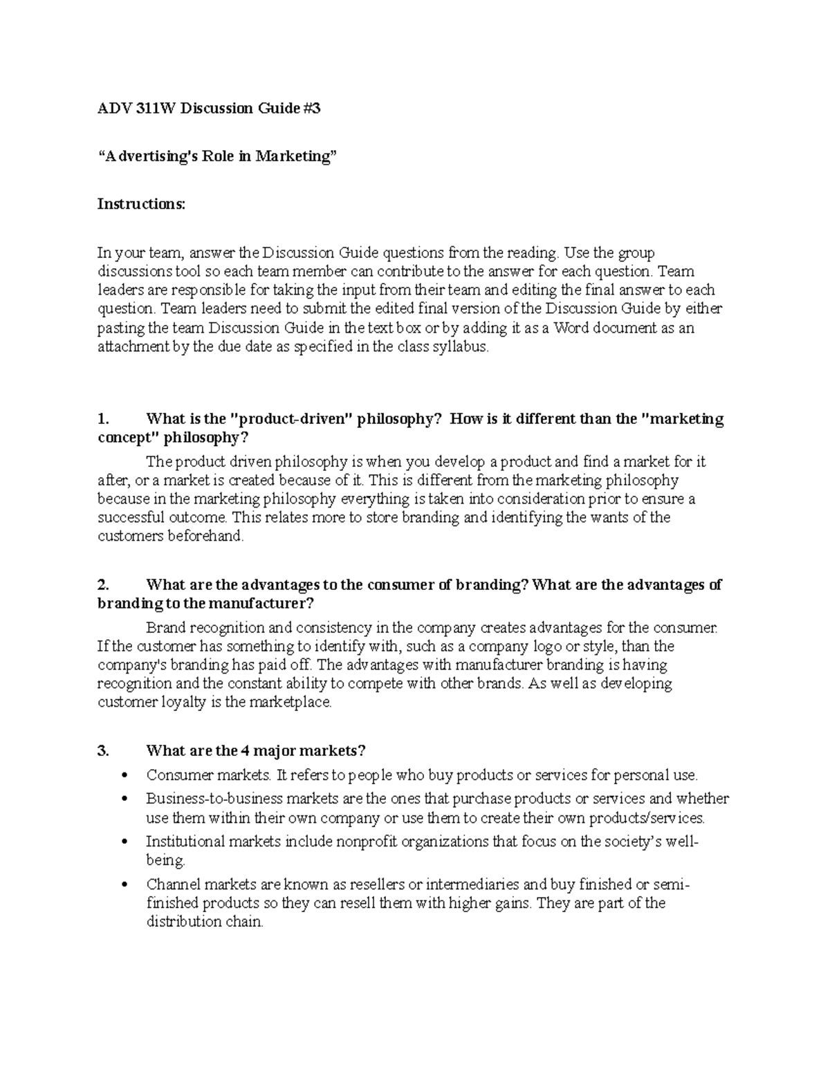 Discussion Guide 3 - Use the group discussions tool so each team member ...