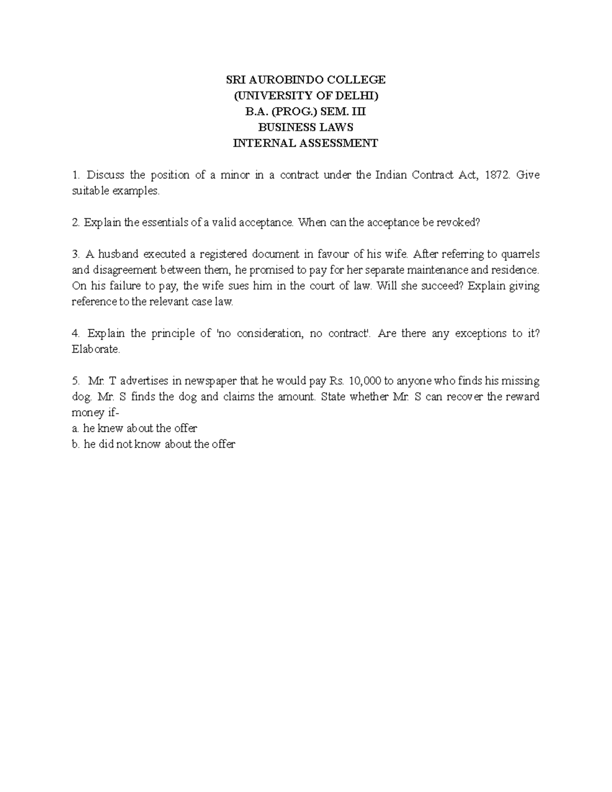 IA Assignment BL 2023 - SRI AUROBINDO COLLEGE (UNIVERSITY OF DELHI) B ...