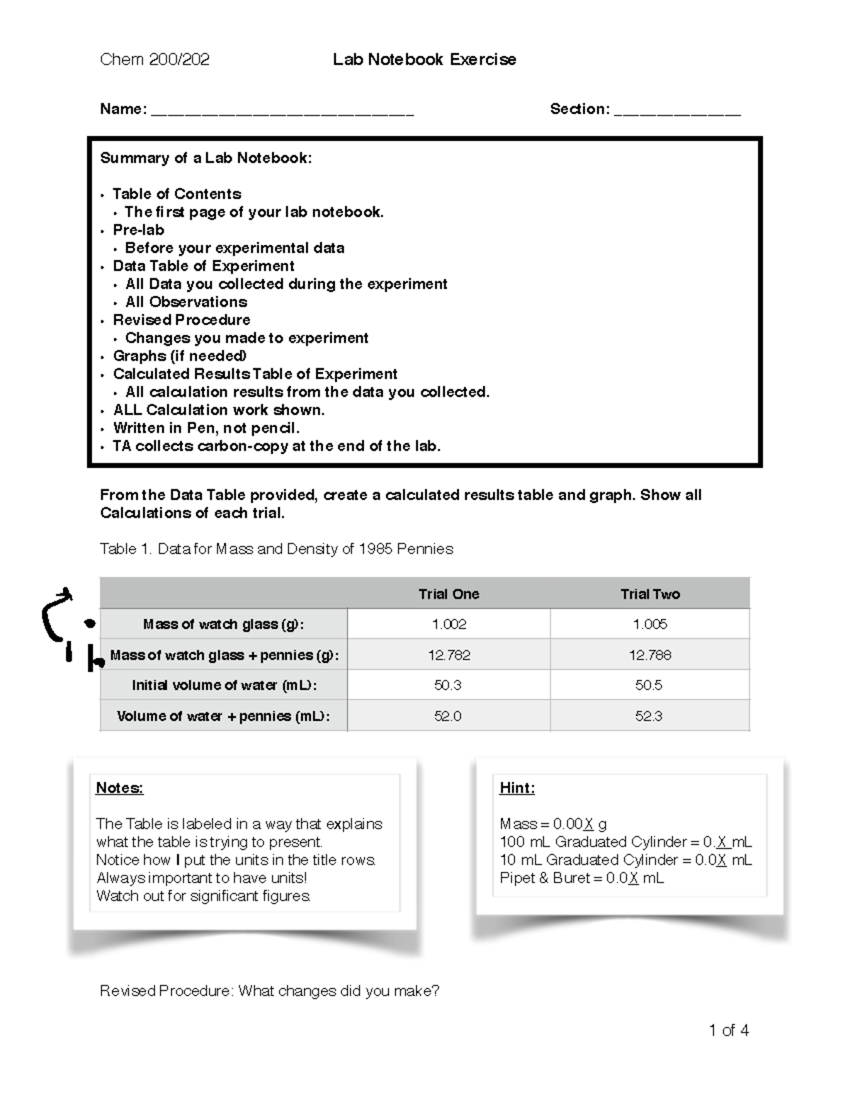 Laboratory Notebook Exercise ( Graded Assignment) - Name