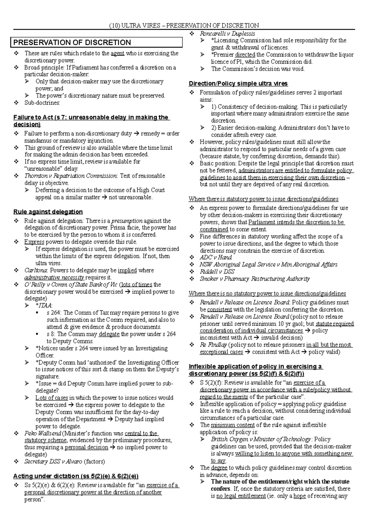Admin 9 - Study - (10) ULTRA VIRES PRESERVATION OF DISCRETION ...