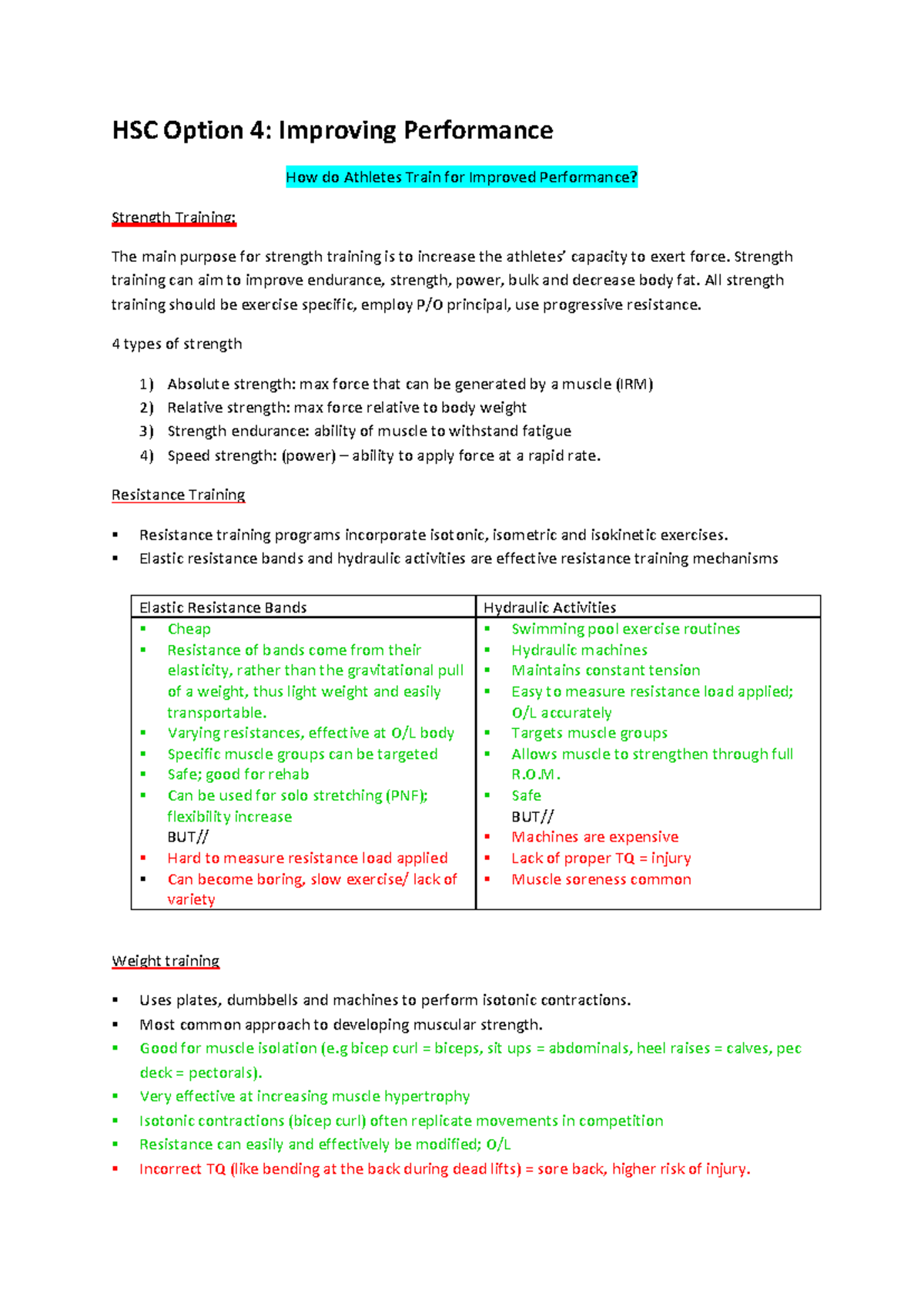 Pdhpe Notes -Improving Performance - HSC Option 4: Improving ...
