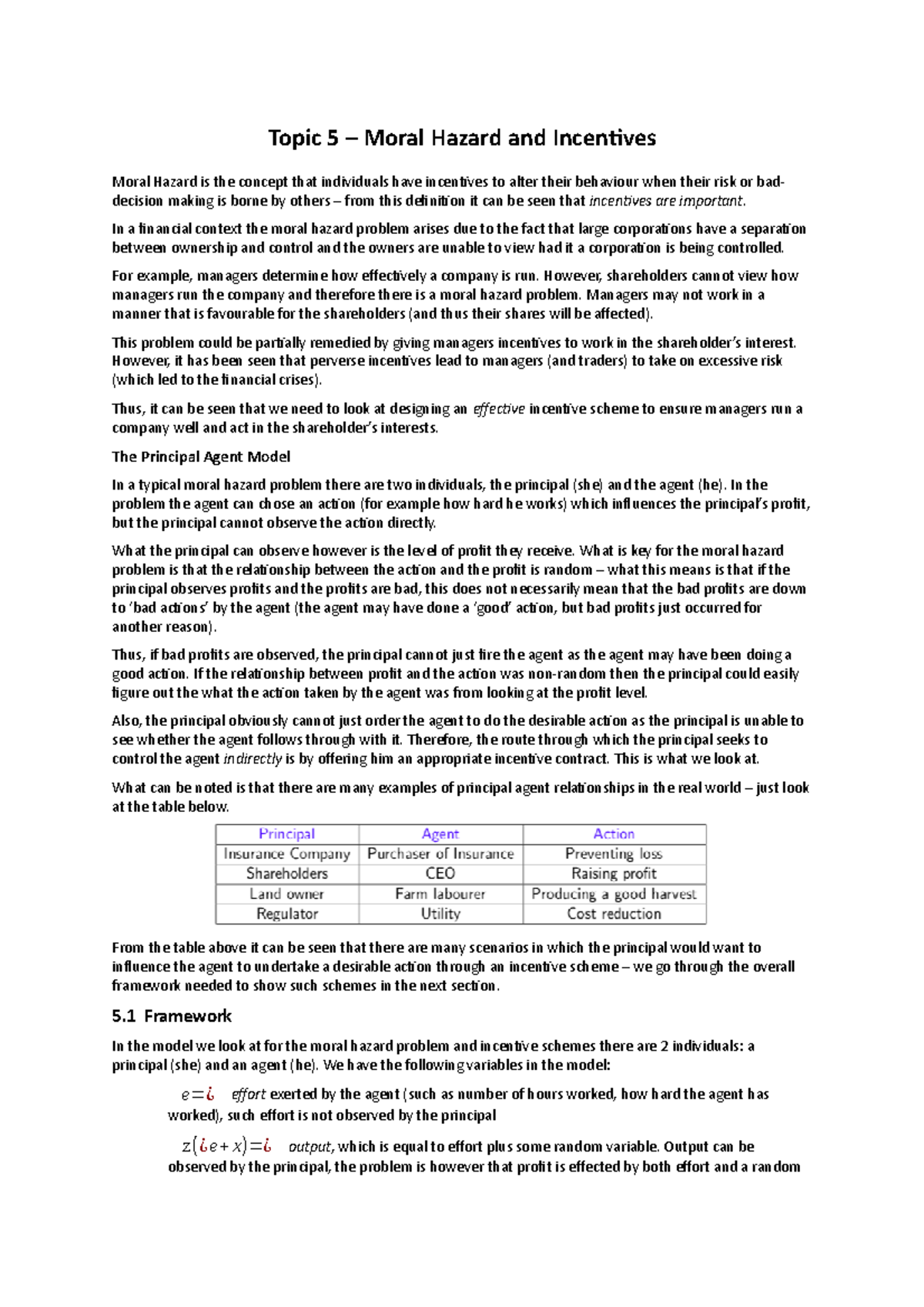 Topic 5 Moral Hazard and Incentives - Topic 5 – Moral Hazard and ...