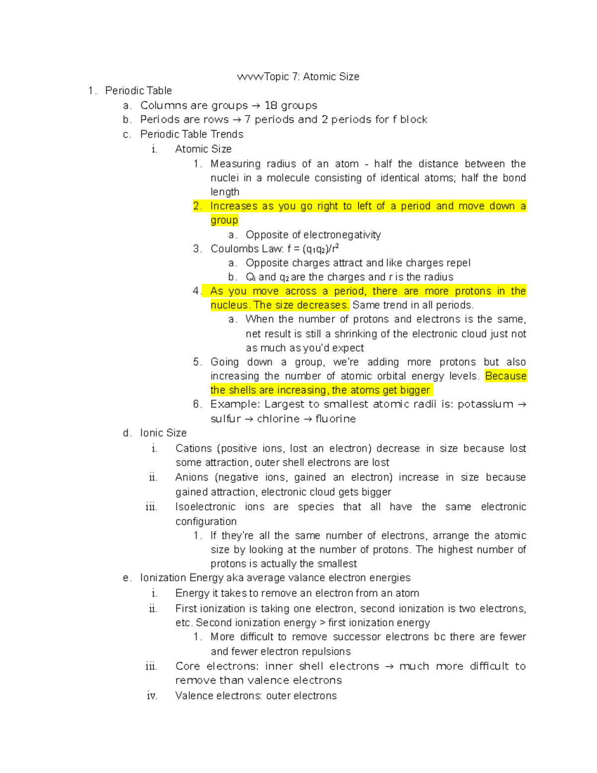 Topic 7 Atomic Size - Lecture notes 7 - vvvvvTopic 7: Atomic Size ...