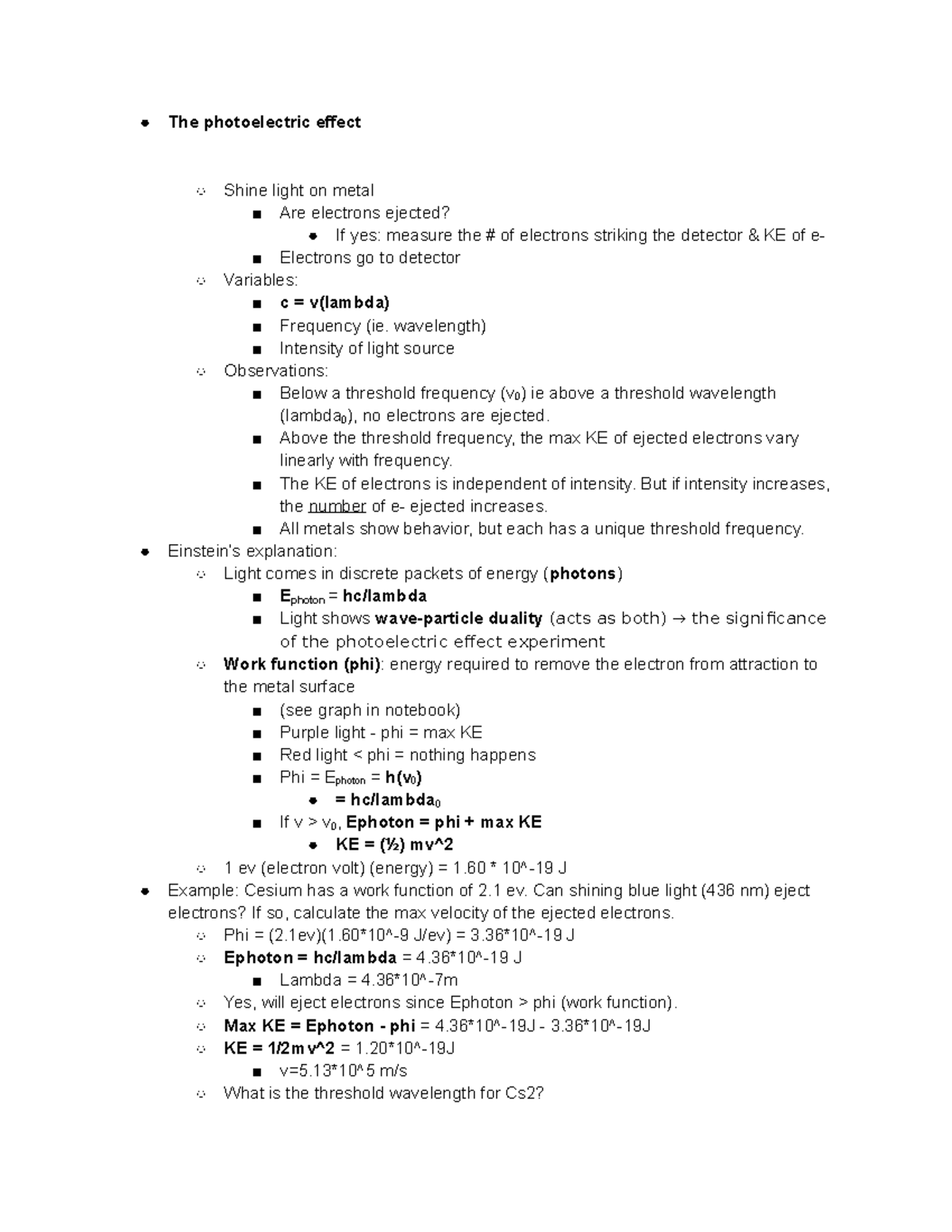 In class notes (9 24 18) - The photoelectric effect Shine light on ...