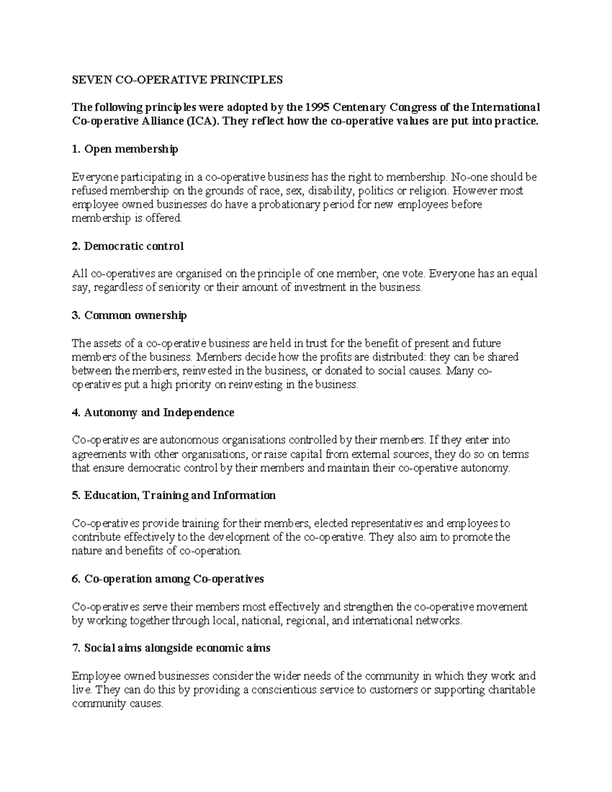 7-Coop-Principles - REFERENCE - SEVEN CO-OPERATIVE PRINCIPLES The ...