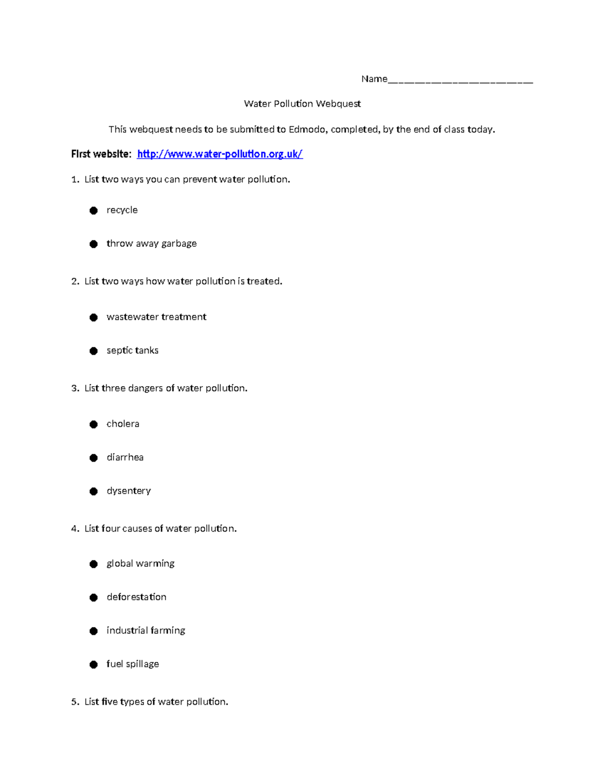 Copy of Environmental Science Water-Pollution-Webquest - Name ...