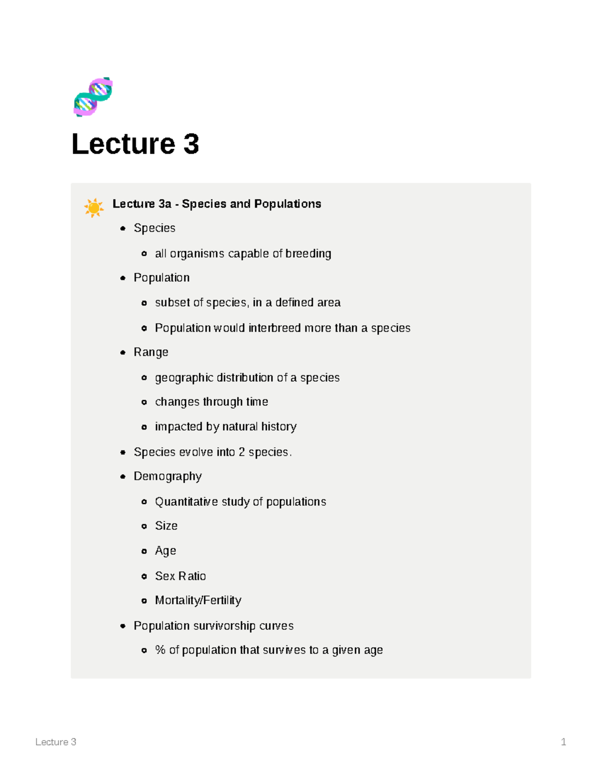 Lecture 3 - bio 181 - Laudin - Lecture 3 1 Lecture 3 ####### ☀ Lecture ...