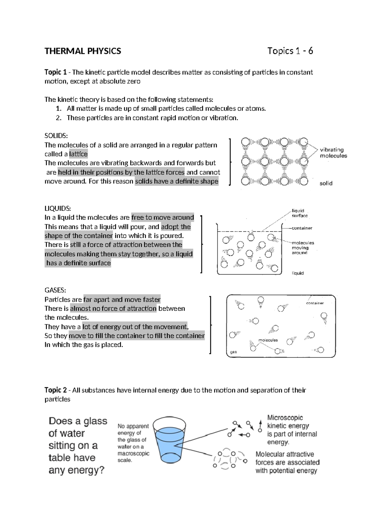 Thermal Physics Notes Topics 1 - 6 - THERMAL PHYSICS Topics 1 - 6 Topic ...