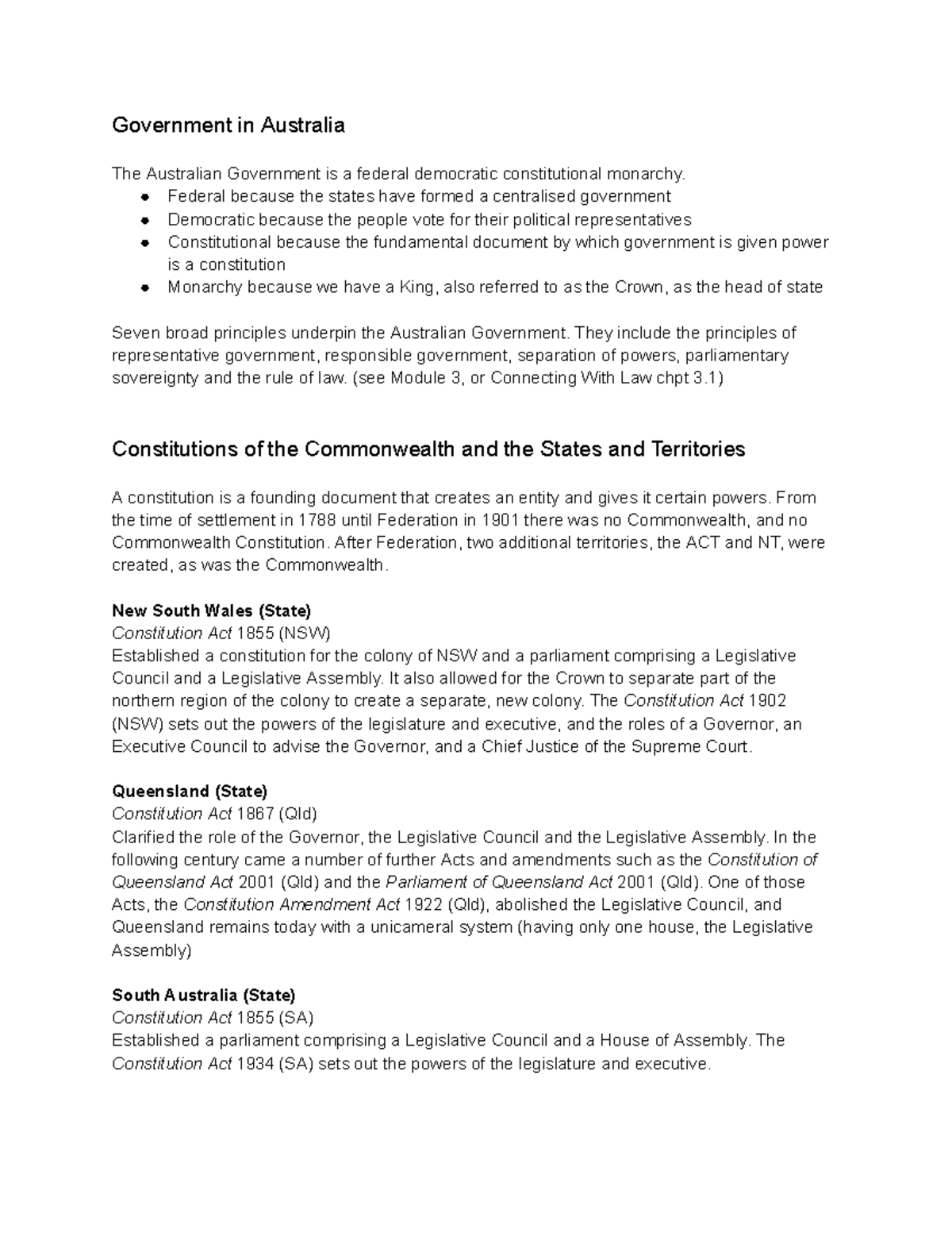 The Constitutional Framework I - Government in Australia The Australian ...