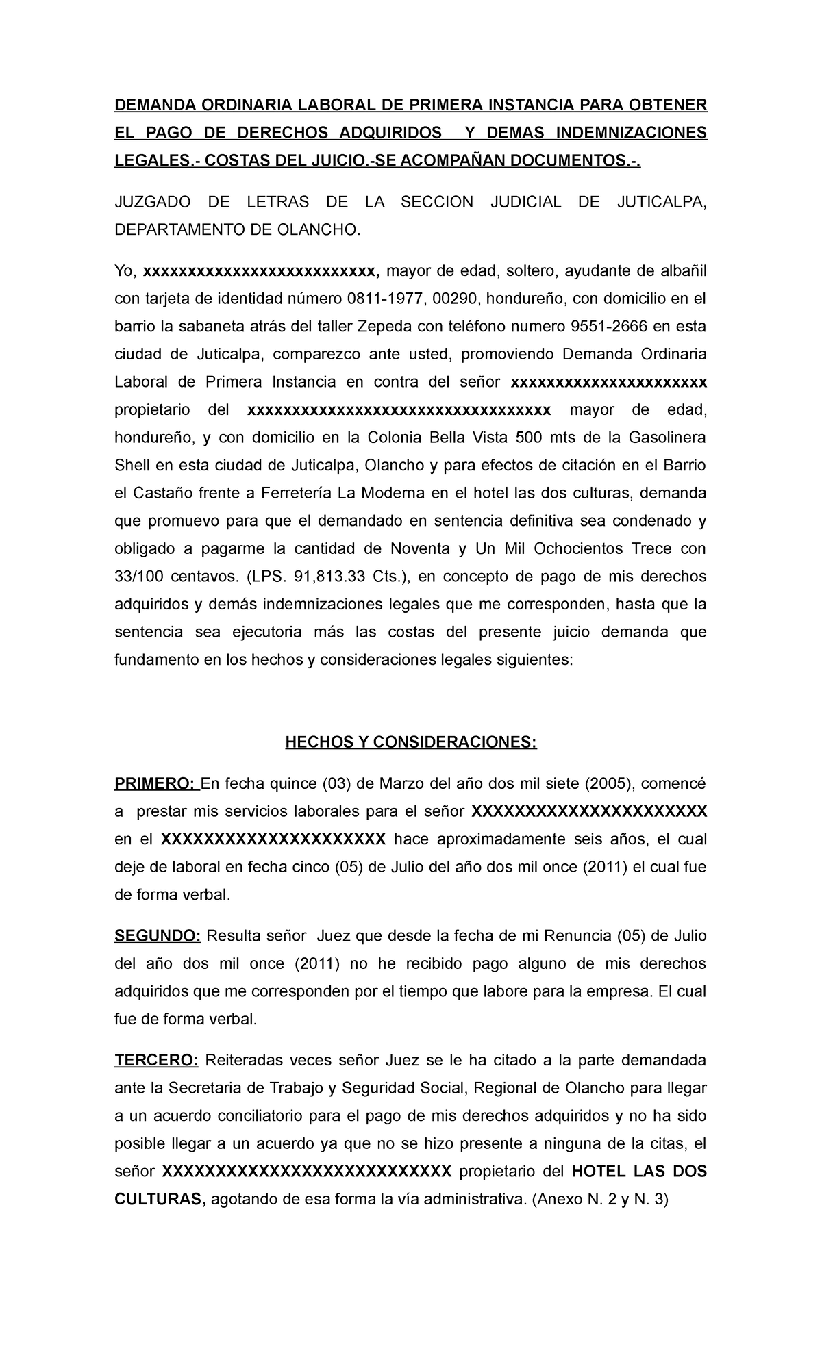 Demanda Ordinaria Laboral Clase - DEMANDA ORDINARIA LABORAL DE PRIMERA ...