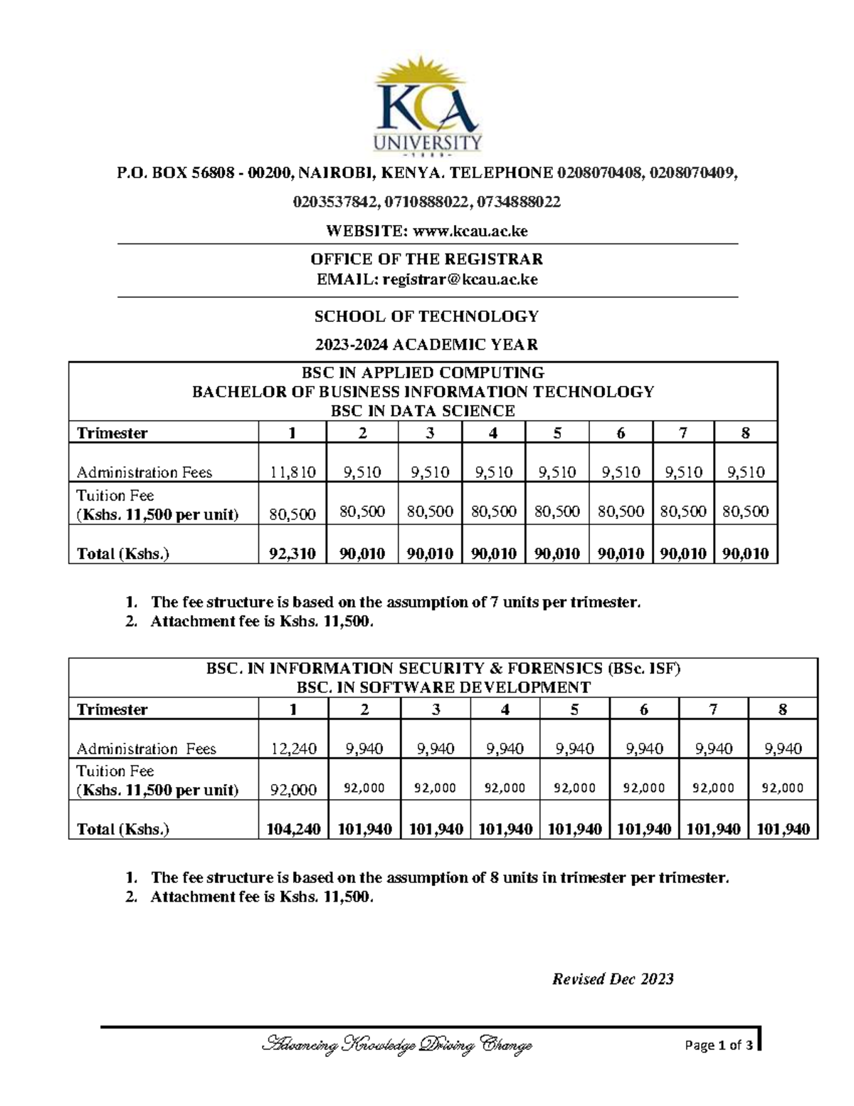 School of Technology Fee Structure 2024 - P. BOX 56808 - 00200 ...