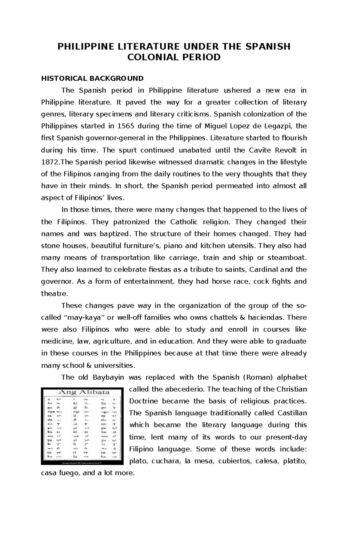Spanish Colonial Period in Philippine Literature - PHILIPPINE ...