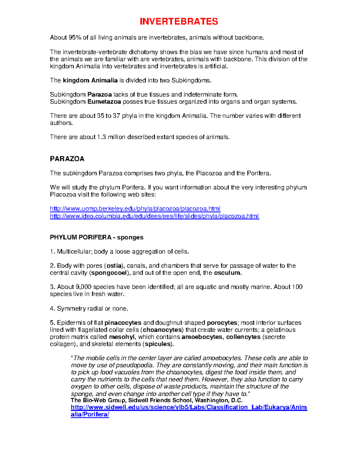 Invertebrates-2 - biologie - INVERTEBRATES About 95% of all living ...