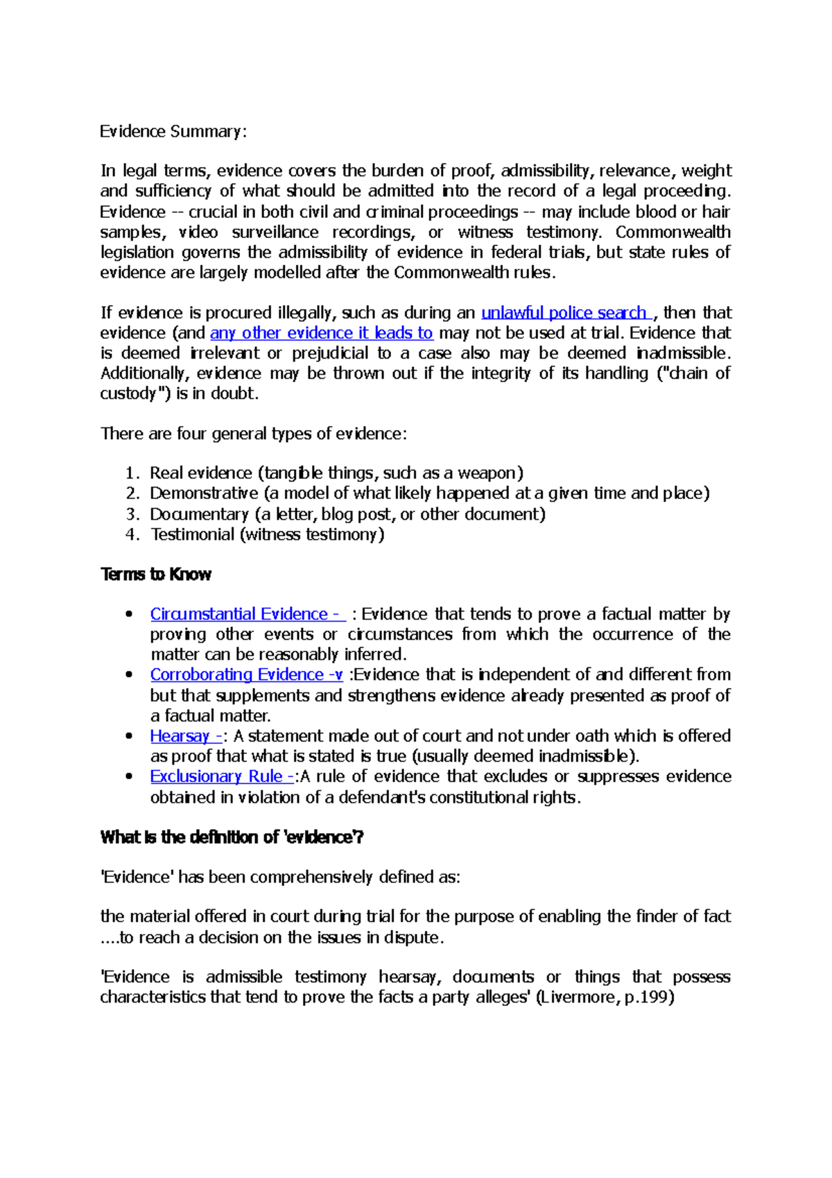 Evidence Summary of the Evidence subject for Crime and Justice ...