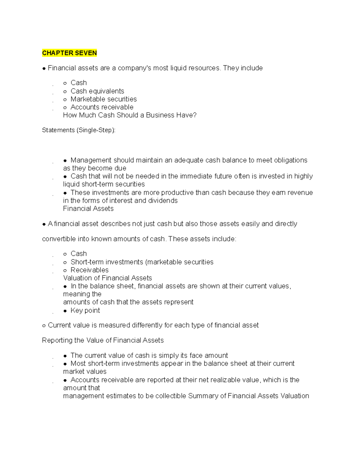 Chapter Seven - CHAPTER SEVEN Financial assets are a company's most ...
