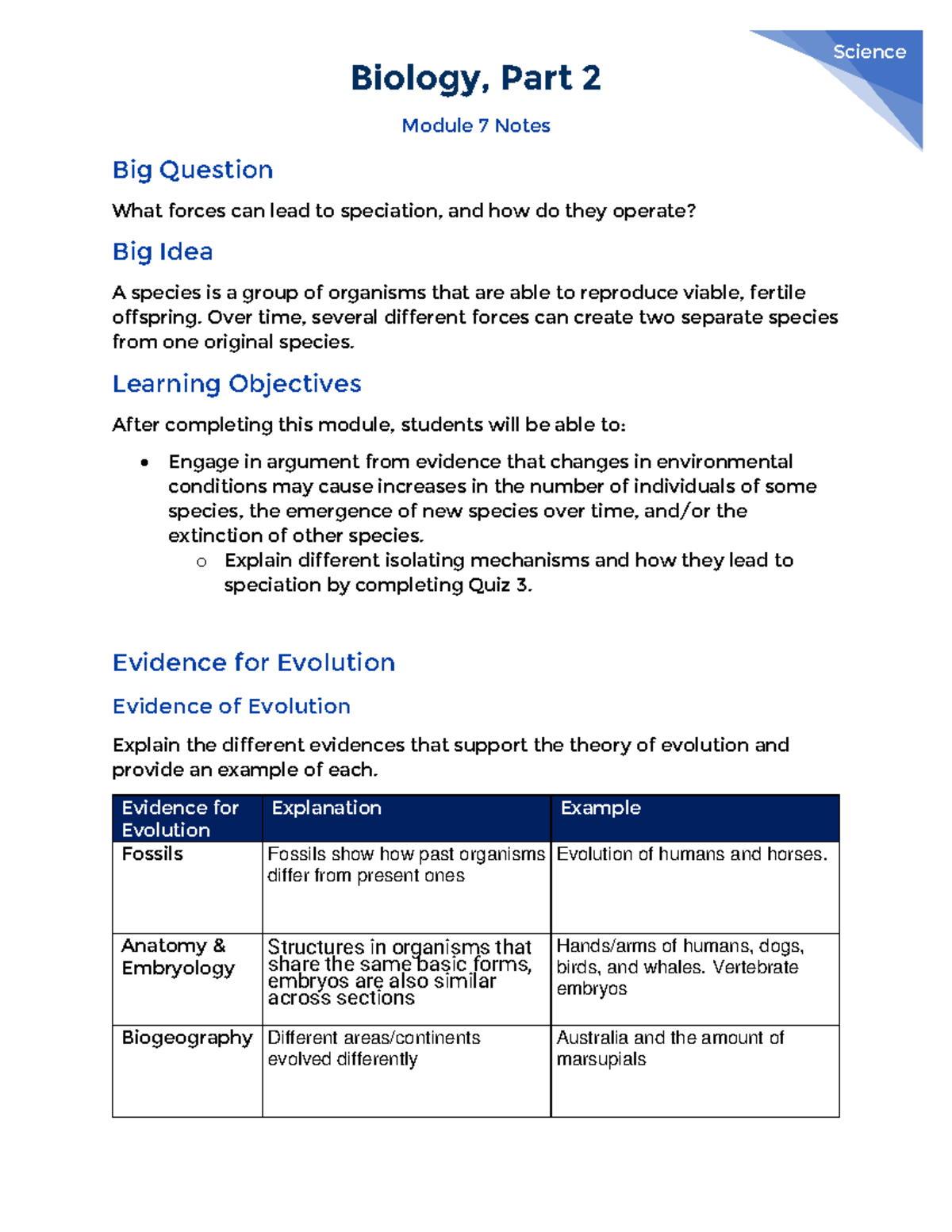 Module 07 Content Guide - Biology, Part 2 Module 7 Notes Big Question ...
