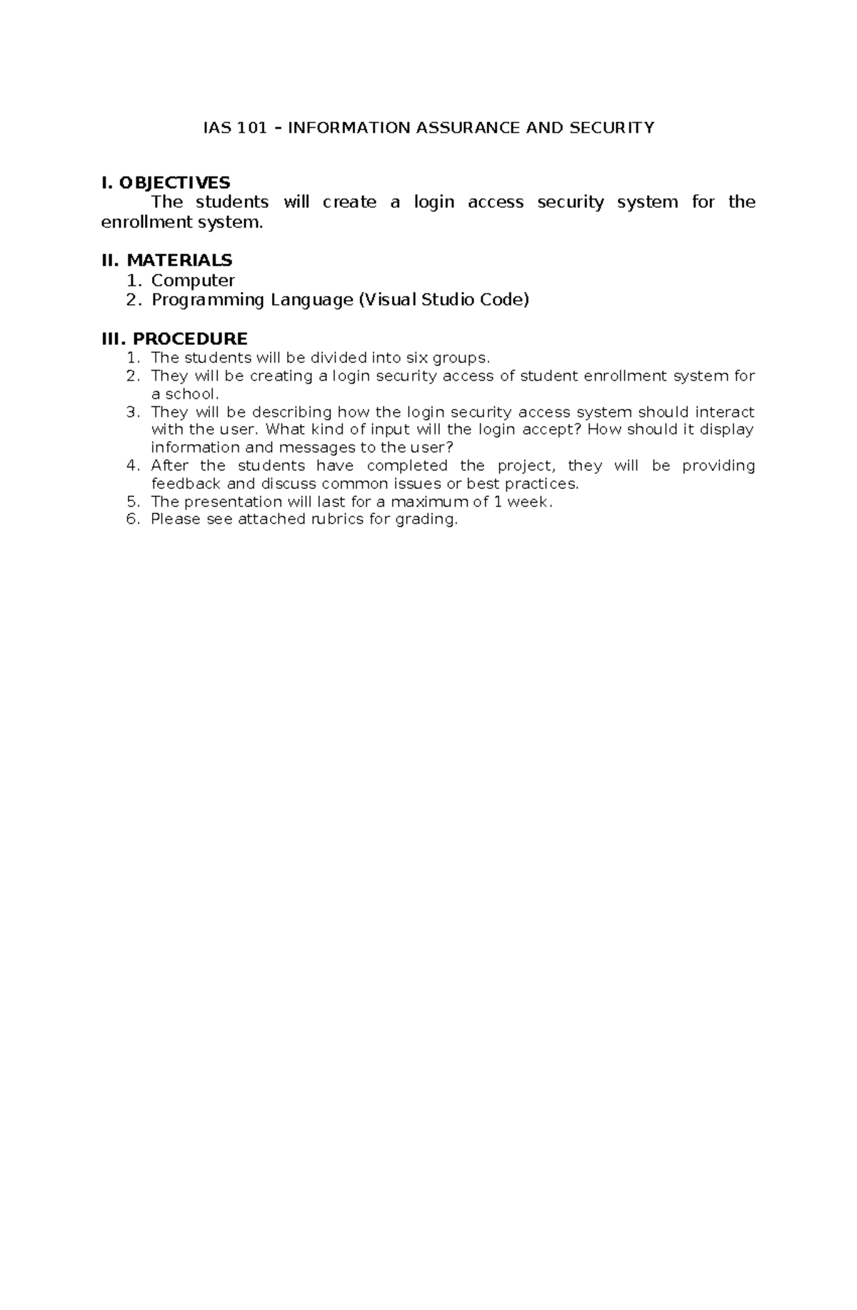 IAS - Copy - Information assurance security - IAS 101 – INFORMATION ...