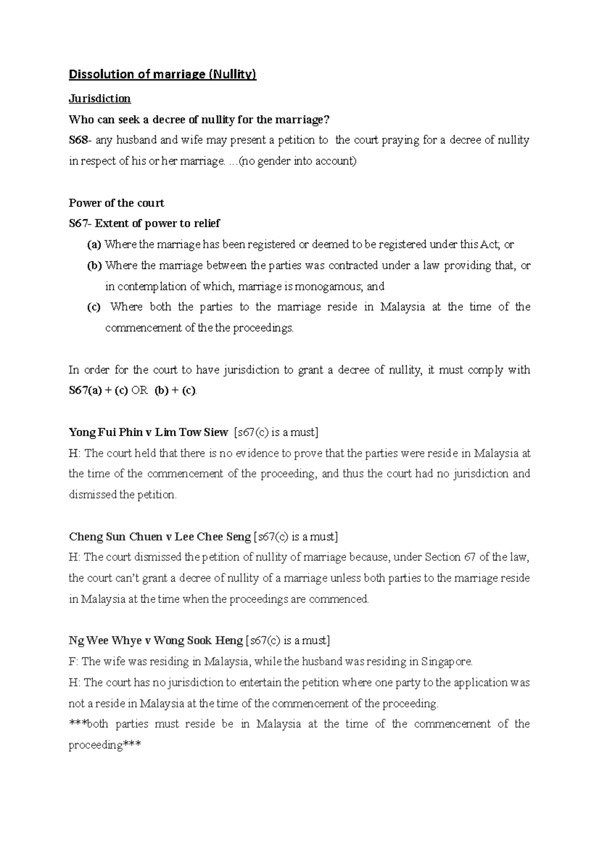 Nullity notes - ....................... - Dissolution of marriage ...