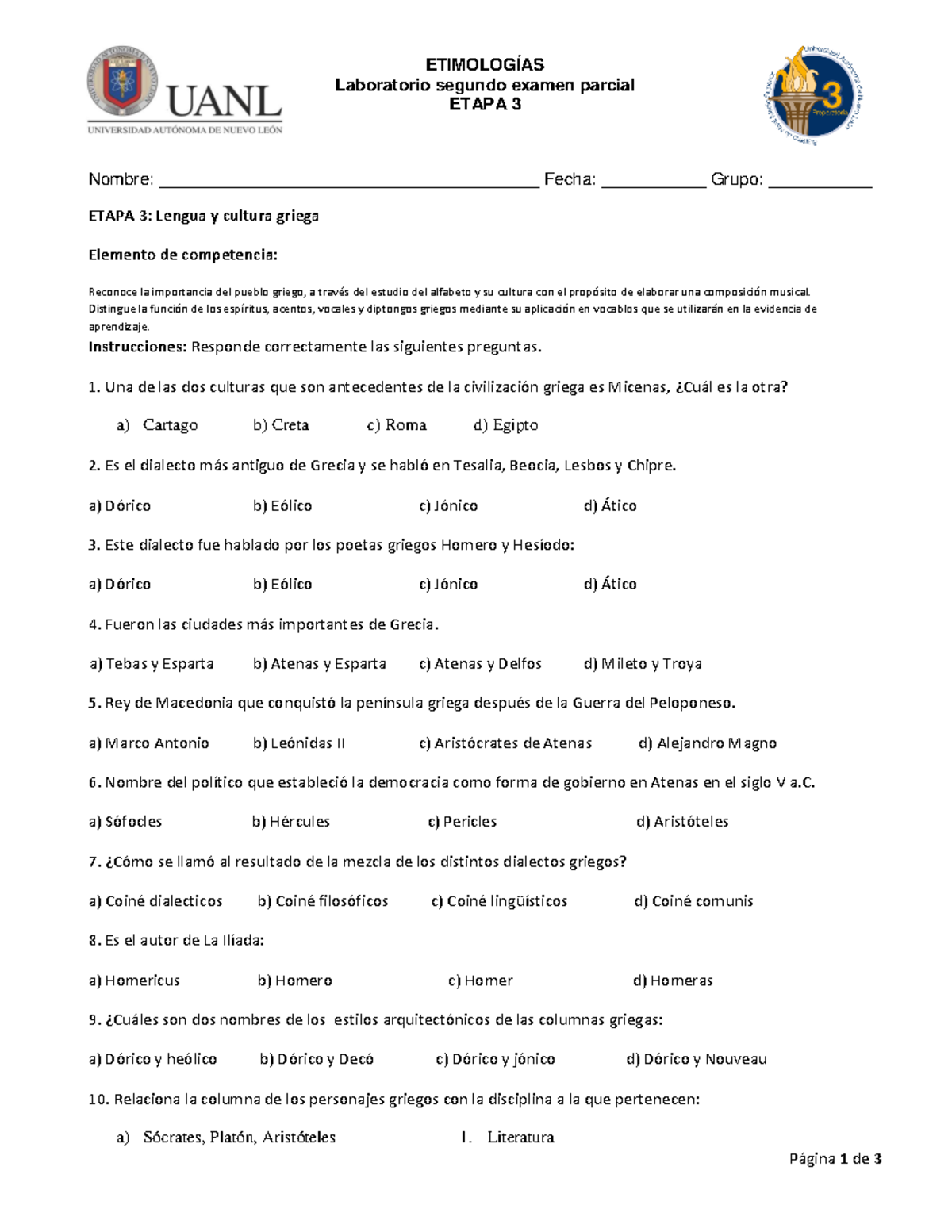 LAB Segundo Parcial Etimologias - P·gina 1 de 3 ETIMOLOGÍAS Laboratorio segundo examen parcial ...