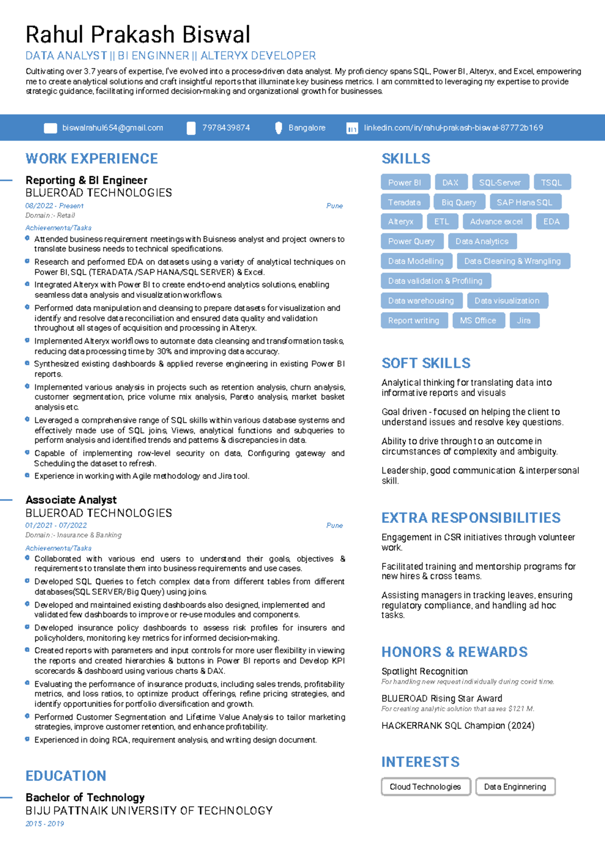 resume for refernce - Rahul Prakash Biswal DATA ANALYST || BI ENGINNER || ALTERYX DEVELOPER ...