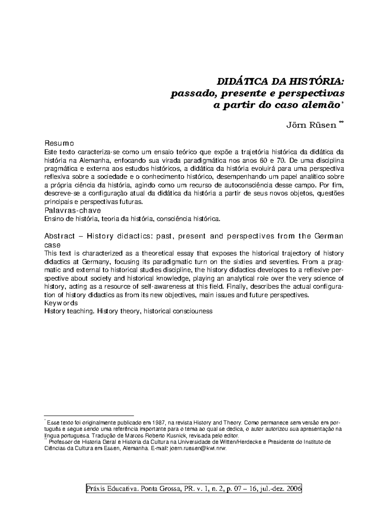 Didática da História passado, presente e perspectivas a partir do caso ...