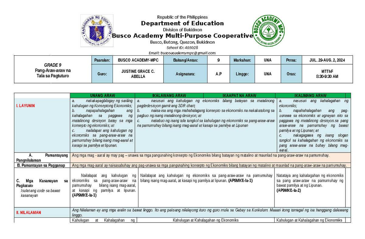 DLL AP W1 FNL - Lesson Plan - Department of Education Division of ...