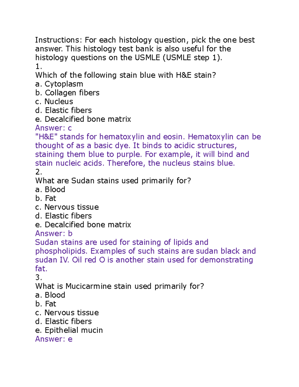 Histology study guide #1 - Instructions: For each histology question ...